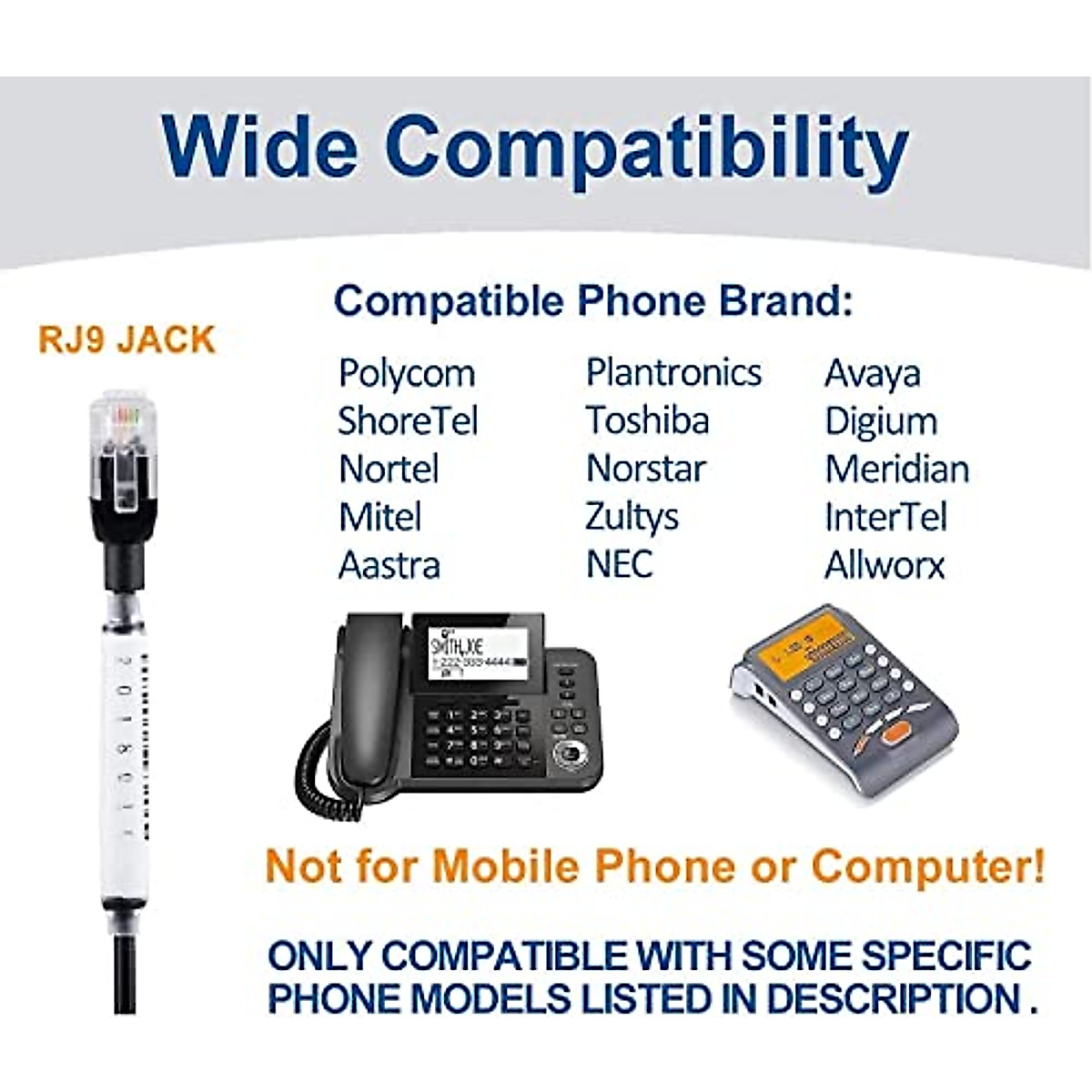 Arama Phone Headset with Microphone Noise Canceling & Mute Switch RJ9 Telephone Headsets Compatible with Polycom Mitel Fanvil HUWEI Shoretel NEC Siemens Aastra Plantronics Landline Phones