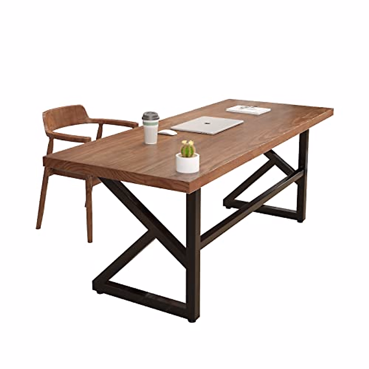 MTMFURFS Solid Wood Desk for Home Office desks Office Table with Extra Thick 1.96" Standing Desk Natural Furniture Simple Study Workstation Brown, 55" D x 27" W x 29" H