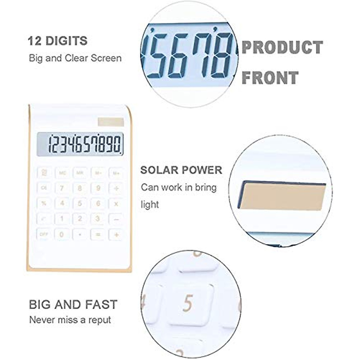 Financial Calculator Ultra Thin Solar Power Calculator Compact Size Solar Calculator, for Home Students Office Business(White)