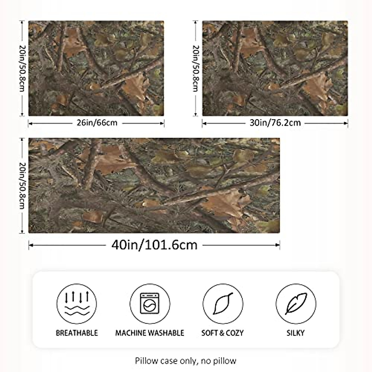 Dalzium Satin Pillowcase for Hair and Skin, Forest Camouflage Silk Pillowcase Soft and Cozy Body Pillow Covers, Standard Size Satin Pillow Cases with Envelope Closure(20x26 Inch), 1PC