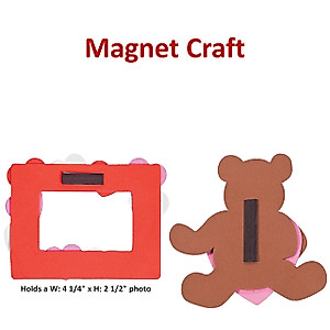 Valentines Craft for Kids (4 Pcs Set) Bear Magnet & Heart Picture Frame Foam Valentines Day Crafts Fun Activity by 4E's Novelty