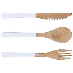Japanese Wooden Cutlery Set,Wooden Cutlery Spoons Forks Knives Japanese Wooden Cutlery Set Safe Cutlery Set for Kitchen (White)