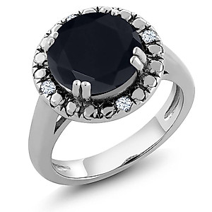 Gem Stone King 925 Sterling Silver Black Onyx Ring For Women (3.04 Ct Round, Gemstone Birthstone, Available In Size 5, 6, 7, 8, 9)