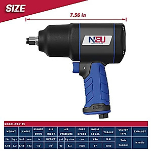 PNEUPACTURE NEU Air Impact Wrench,NEU 1/2 Inch Air Impact Wrench,7000RPM / 1000NM Drive Air Impact Wrench Steel Hammer Case