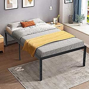 Rottnen Twin Metal Platform Bed Frame, Heavy Duty Steel Slat/Easy Assembly/No Box Spring Needed，14 Inches High Bed Frame with Ample Storage, Sturdy and Noise-Free, Black