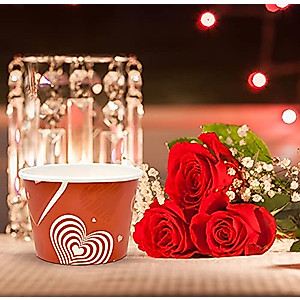 48 Count Valentine's Day Treat Snack Cups 10 Oz. Valentines Heart Disposable Paper Cup Dessert Ice Cream Bowl Pink Red White Holiday Hearts Design For Frozen Treats Cupcakes Party Favor Supplies Decor