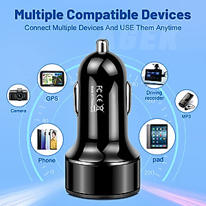 AGEK Car Charger, 4 Port USB C Car Adapter, PD 3.0 & QC 3.0 Fast Charging, Voltage Display, LED Atmosphere Light, Wide Compatibility for iPhone, Samsung, iPad & Tablets