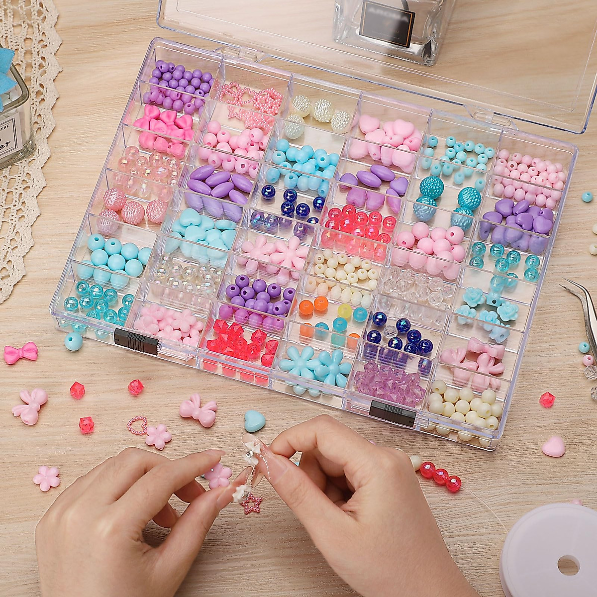 Udefineit 36 Grids Plastic Empty Jewelry Organizer Box, Highly Transparent Storage Container for Rings Earrings Diamond Nail Display Case, Double Buckle Art Craft Bead Storage Box with Fixed Dividers