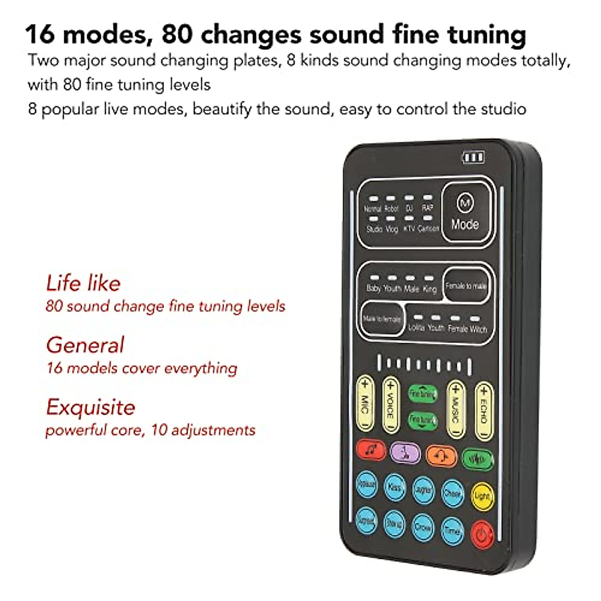Handheld Voice Changer, Portable Multifunctional Voice Disguiser, Mini Sound Card with 8 Sound Effects Sound Changes, 450mAh Battery, Compatible with Mobile Phone, Computer, Tablet(I9 English Edition)