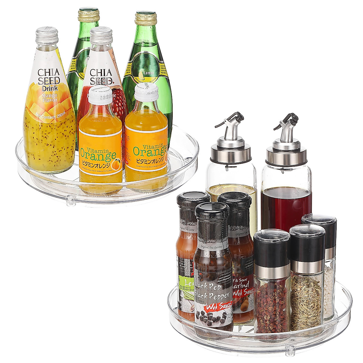 URALFA 9 Inch Lazy Susan Spice Rack Organizer, 360 Degree Rotating Round Lazy Susan Turntable for Cabinet, 2-Pack, Clear