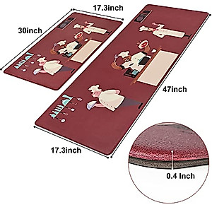 Yinhua Kitchen Mats for Floor 2 Piece, Red Kitchen Rugs Set, Cushioned Anti Fatigue Mats for Kitchen Floor Mat, Vinyl Kitchen Floor Mat, Cute Chef Kitchen Rug and Mats Non Skid Waterproof