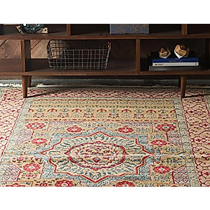 Unique Loom Palace Collection Area Rug - Saray (2' x 3' 1" Rectangle, Light Blue/ Red)
