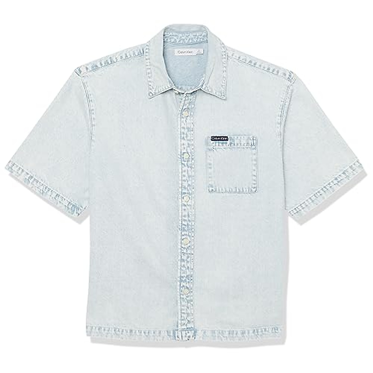 Calvin Klein Men's Short Sleeve Button Up Camp Shirt, Voyager