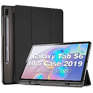 Procase Galaxy Tab S6 10.5 Case 2019 with S Pen Holder (Model Sm-T860/T865/T867), Ultra Slim Lightweight Stand Protective Case with Soft TPU Back Cover for Galaxy Tab S6 10.5-Inch Tablet 2019 –Black