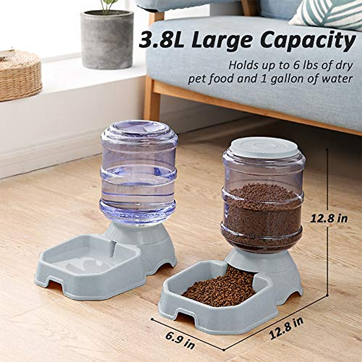 Pet Feeder and Water Food Dispenser Automatic for Dogs Cats, 100% BPA-Free, Gravity Refill, Easily Clean, Self Feeding for Small Large Pets Puppy Kitten Rabbit Bunny