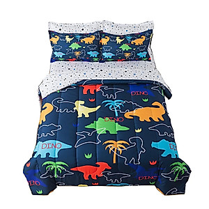 lishjekee Dinosaur Comforter Full for Kids 7Pieces Dinosaur Comforter Set Bed in A Bag for Boys Teens T-Rex Dino Bedding Sets Jungle Dinosaur Comforter and Sheets Set Home Decor