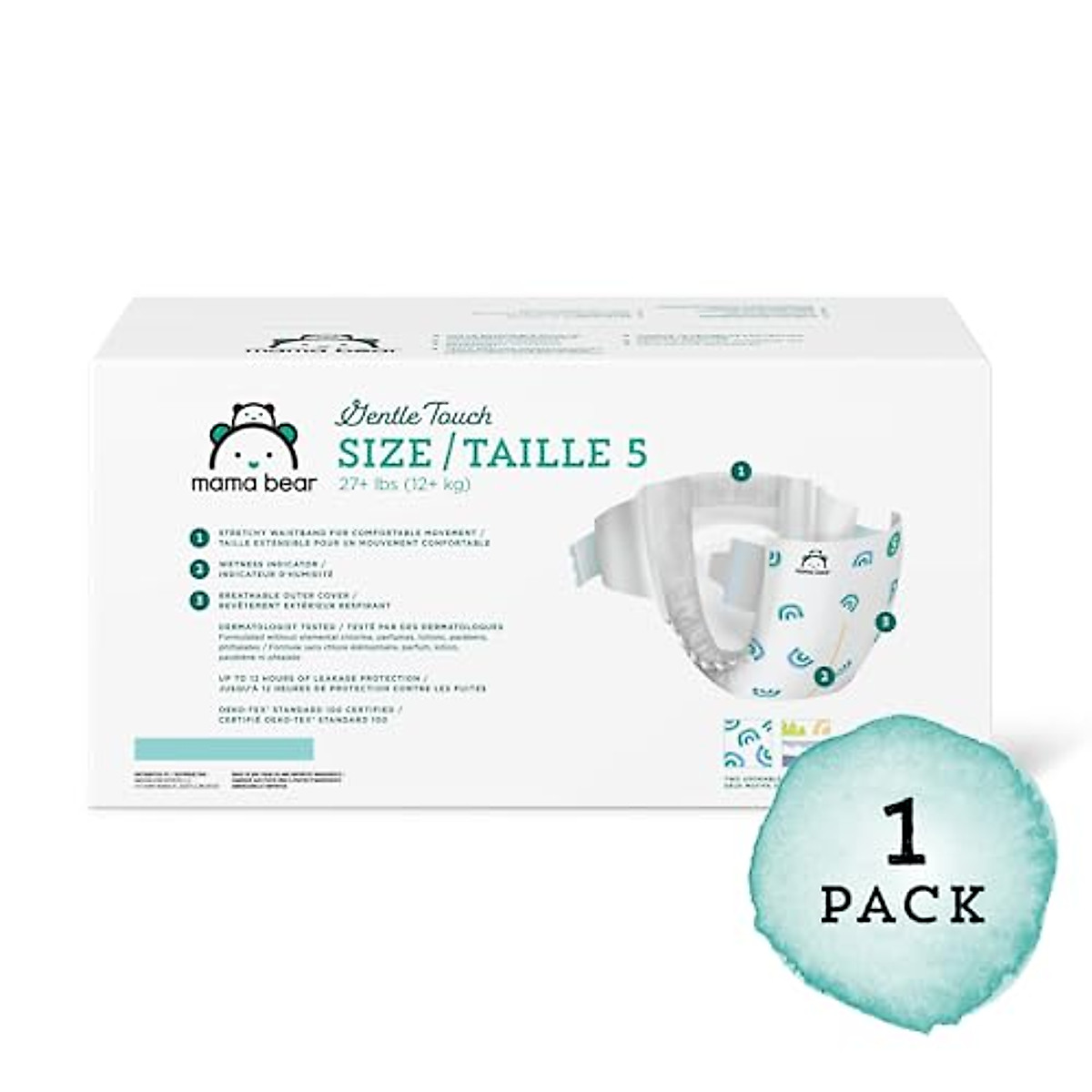 Amazon Brand - Mama Bear Gentle Touch Diapers, Hypoallergenic, Size 5, 132 Count (4 packs of 33), White