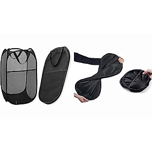 Buenod Mesh Pop up Laundry Hamper with Portable, Durable Handles, Collapsible Laundry Basket for Storage, Folding Pop-Up Clothes Hampers for Kids Room, College Dorm or Travel, Cruise, Black