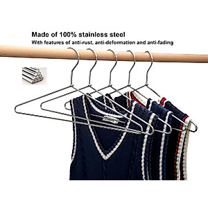 Solid Heavy Duty Metal Shirt Coat Hangers, Stainless Steel Clothes Hanger with Polished Chrome, Space Saving Clothing Hanger 17 Inch Silver Metal Wire Hanger 20 Pack HL06C