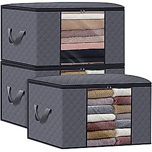 WISELIFE Clothes Storage Bags 100L [3 Pack ], Large Capacity Blanket Storage Containers Organizers for Comforters,Bedding,Clothing,Foldable 3 Layer Fabric,Sturdy Zippers,Reinforced Handle,Clear Window,Grey