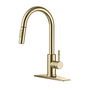 FORIOUS Gold Kitchen Faucets, Brushed Gold Kitchen Faucet with Pull Down Sprayer, Kitchen Sink Faucet Champagne Gold, High Arc Stainless Steel Classic Faucet for Kitchen Sink, Bar, Farmhouse, Laundry
