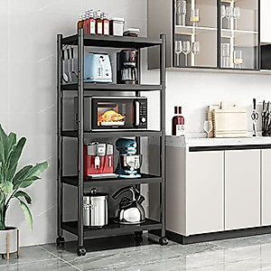 5-Tier Kitchen Bread Rack, Microwave Oven Stand, Kitchen Baker's Rack, Heavy Duty Organizer Rack, Adjustable Utility Storage Shelf for Living Room, Garage, Home and Office (Metal, Black)