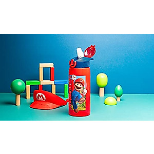 Zak Designs The Super Mario Bros. Movie Water Bottle For School or Travel, 25 oz Durable Plastic Water Bottle With Straw, Handle, and Leak-Proof, Pop-Up Spout Cover (Mario, Toad)
