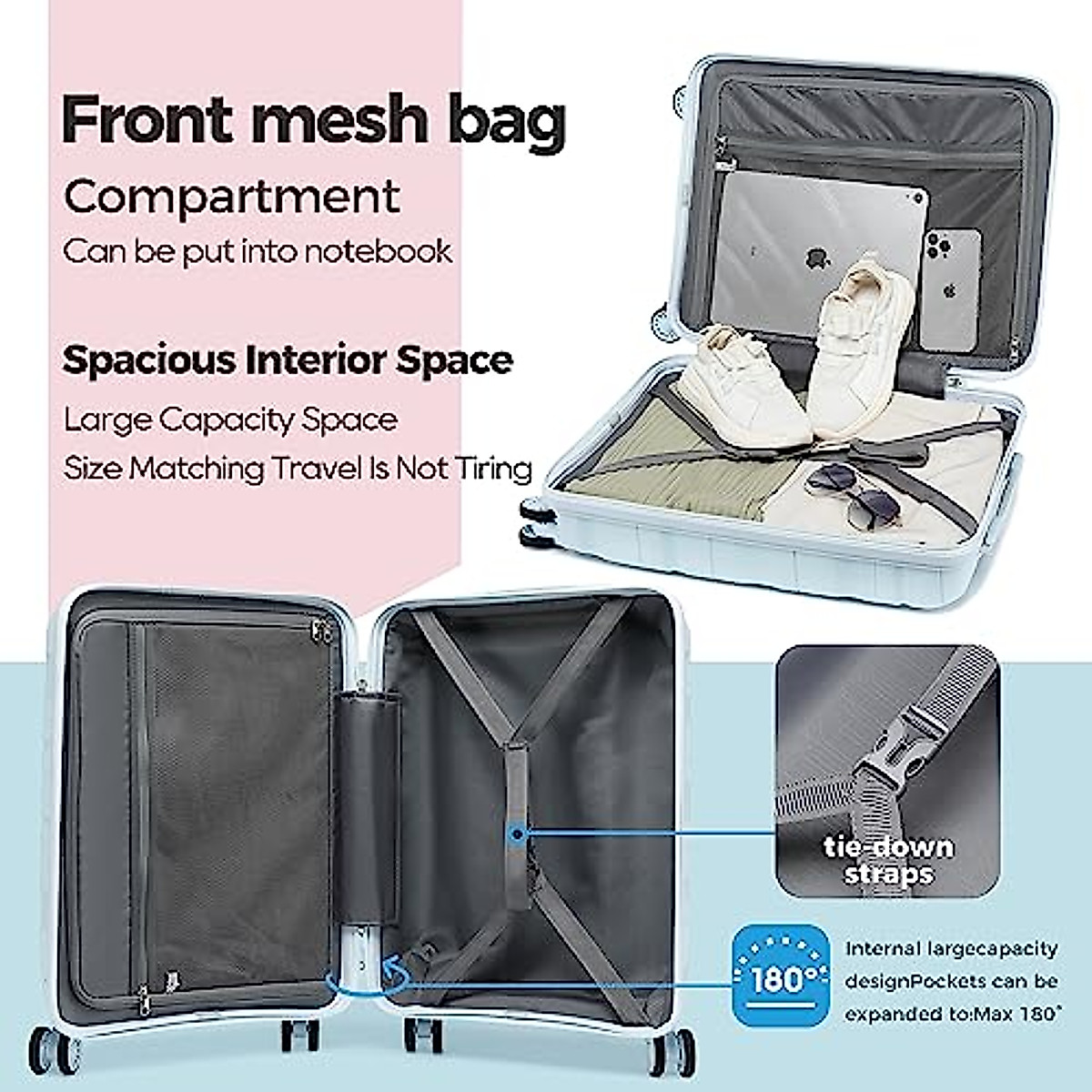 Melalenia Luggage Carry On Suitcase Sets, Expandable PP Hard Shell Suitcase with Spinner Wheels,Travel Luggage with TSA Locks 22x14x9 Airline Approved