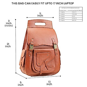 Handmade World Full Grain 18 Inch Leather Laptop Large Backpack Casual Bookbag Daypack Camping Travel Rucksack Knapsack (Tan Brown)