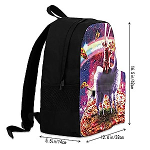 ayvcxui Laser Eyes Pizza Outer Space Cat Riding on Llama Galaxy Backpack Unisex Double Shoulder Bag Adjustable Shoulder Stra Large Capacity Laptop Bagpack 16.5×12.6×5.5in