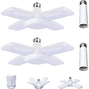 LED Garage Lights 2 Pack Garage Lights LED Light Garage E26 LED Garage Ceiling Lights 60W Deformable Garage Light with 4 Panels, LED Shop Light Garage Lights Ceiling Led for Garage, Working Light