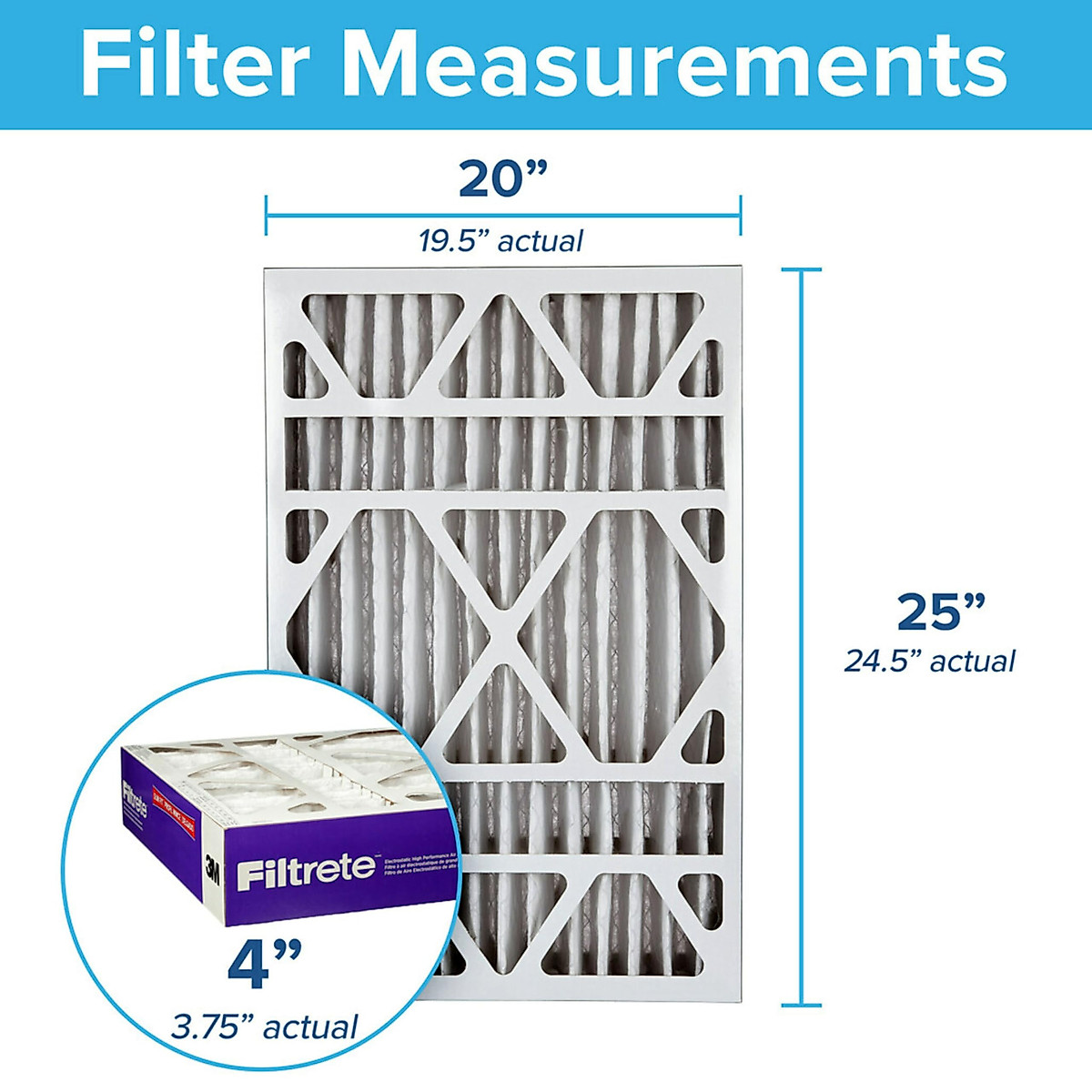 Filtrete 20x25x4 Slim Fit (3.75" width), AC Furnace Air Filter, MPR 1550, MERV 12, Fits Lennox & Honeywell Devices, Electrostatic Air Cleaning Filter, 2-Pack (actual size 19.50 x 24.50 x 3.75)