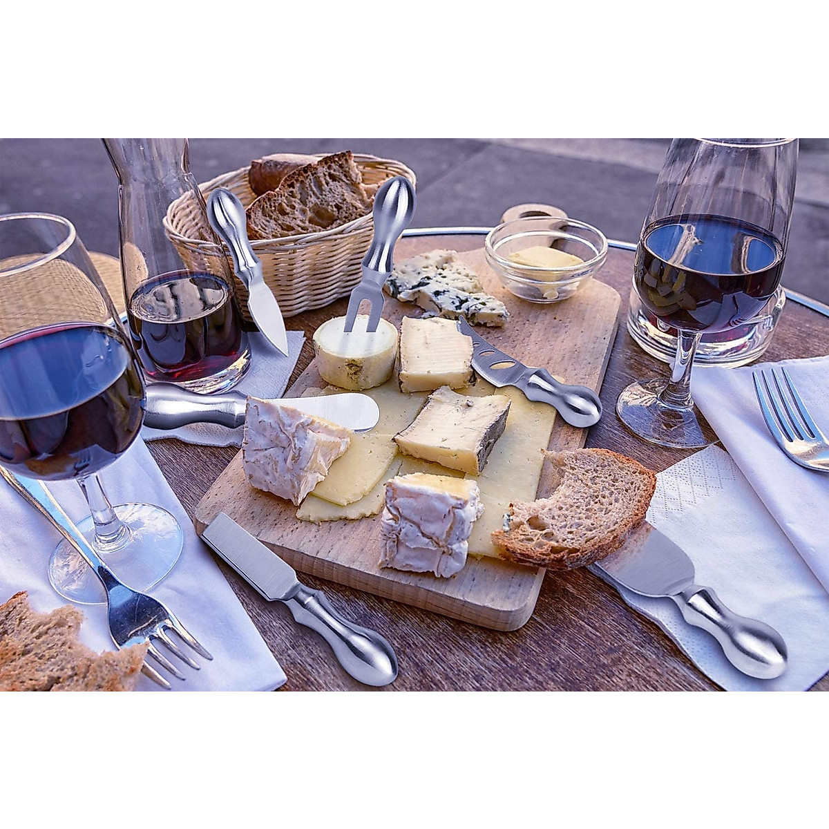 BURU Cheese Knives Set 6-Piece Stainless Steel Cheese Knife Set for Charcuterie with Spreader, Fork and Case with best cheese knives Great Gift Set and best cheese knife with full-length blades