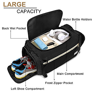 Cico Rider Gym Bags for Men with Shoes Compartment & Wet Pocket 4 Way Large Sports Duffle Bag Backpack Birthday/Father's Day Gift for Men (Black)