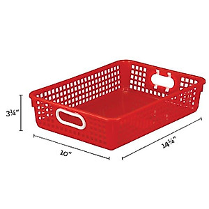 Really Good Stuff Plastic Desktop Paper Storage Baskets for Classroom or Home Use – 14”x10” Plastic Mesh Baskets Keep Papers Crease-Free and Secure – Red Baskets With White Handles (Set of 12)
