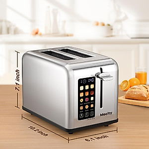Mecity 2 Slice Toaster Touch Screen 1.5" Wide Slot, Stainless Steel Smart Bread Toaster for Bagel Muffin Waffle Gluten Free Breads, Timer, Defrost, Reheat, 120V 825W