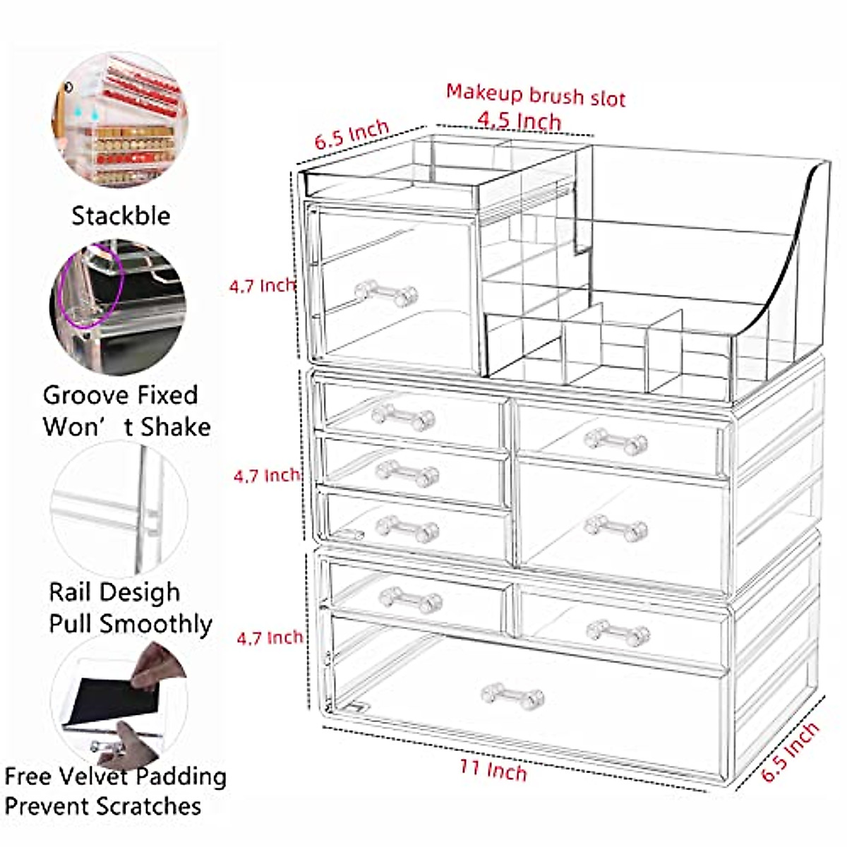 Cq acrylic Makeup Desk Cosmetic Storage Organizer with Drawers for Dressing Table,Vanity Countertop,Bathroom Counter,Elegant Vanity Holder for Brushes,Eyeshadow,Lotions,Lipstick and Nail Polish