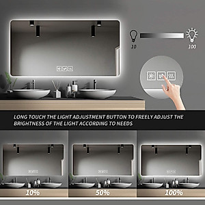 LAIYA 23.5”X47.5” Bathroom Vanity Mirror with Lights, Wall-Mounted Led Black Mirror for Bathroom Anti-Fog Waterproof, Light Adjustment Intelligent Touch Button Horizontal