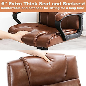 DYHOME Leather Office Chair Brown Desk Chair with Padded Armrests, Adjustable Home Office Chair Mid Back Swivel Task Chair, Ergonomic Mid Century Computer Chair, Capacity 400lbs