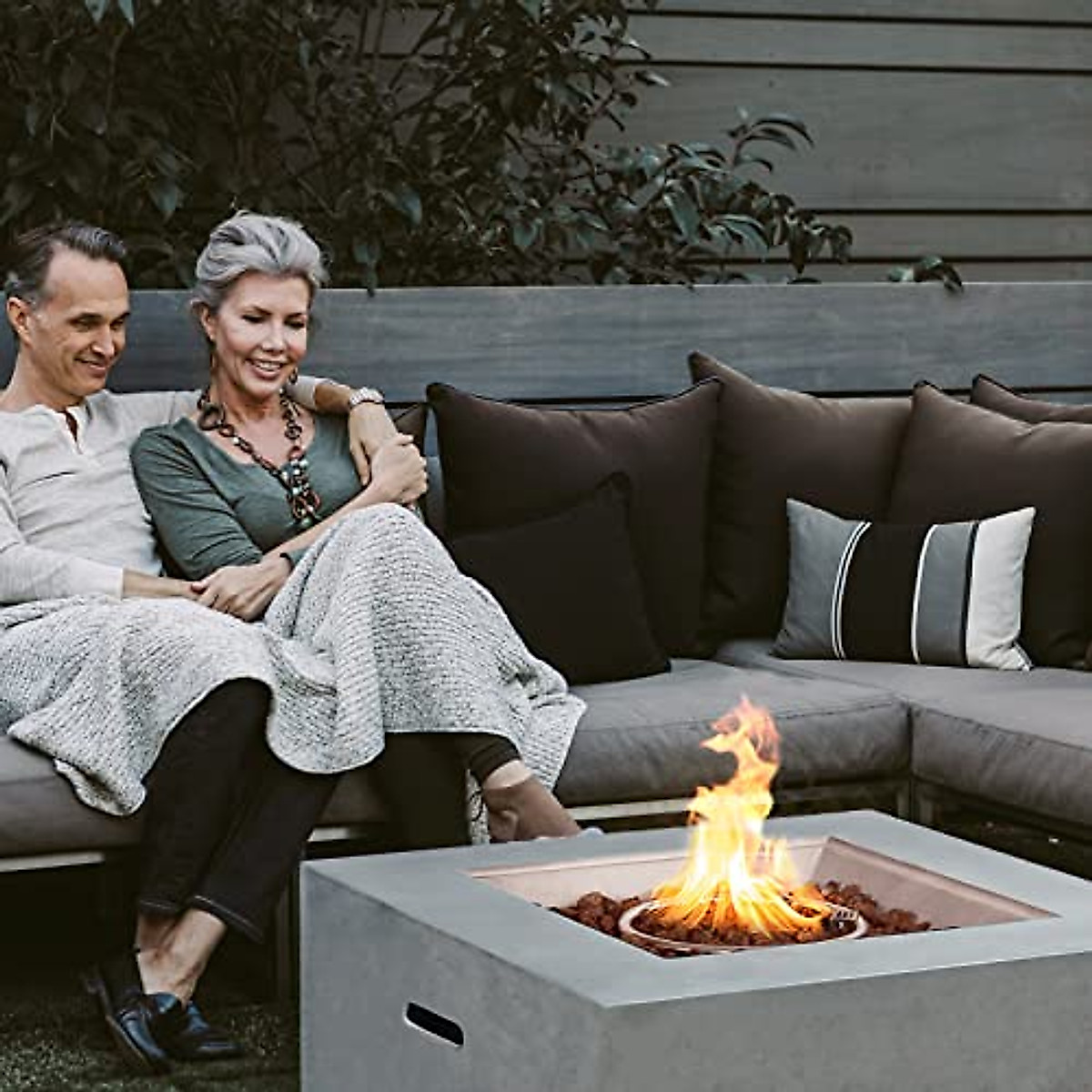 Kinger Home 32-Inch Outdoor Propane Smokeless Concrete Fire Pit for Patio, 50,000 BTU CSA Certified, Square