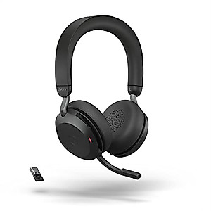 Jabra Evolve2 75 PC Wireless Headset with 8-Microphone Technology - Dual Foam Stereo Headphones with Adjustable Advanced Active Noise Cancelling, USB-A Bluetooth Adapter and UC Compatibility - Black