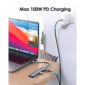LENTION USB C Hub with 100W Charging, 4K HDMI, Dual Card Reader, USB 3.0 & 2.0 Compatible 2023-2016 MacBook Pro, New Mac Air/Surface, Chromebook, More, Stable Driver Adapter (CB-CE18, Space Gray)