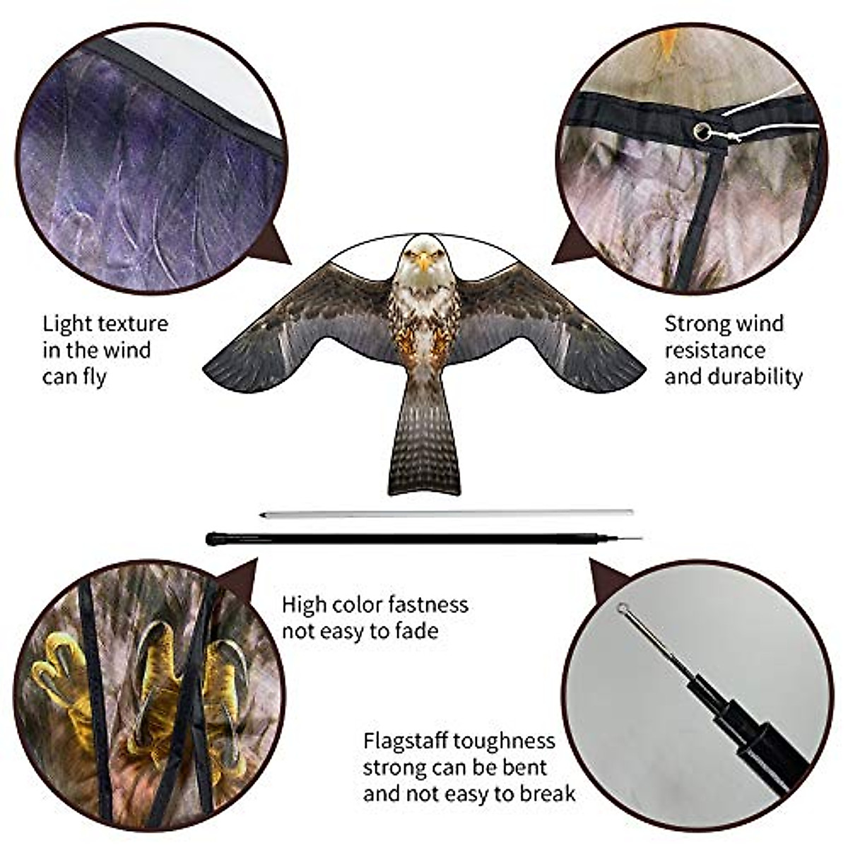 eyijklzo Bird Scaring Flying Kite Deterrent Crops Defenders Farm Protector Bird Fake Hawk Flying Eagle Kite Anti Birds Repellent Control Kit to Scare Birds Away with 4m Telescopic Pole