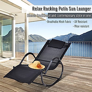 Outsunny Outdoor Rocking Chair, Chaise Lounge Pool Chair for Sun Tanning, Sunbathing Rocker, Armrests & Pillow for Patio, Lawn, Beach, Large, Black