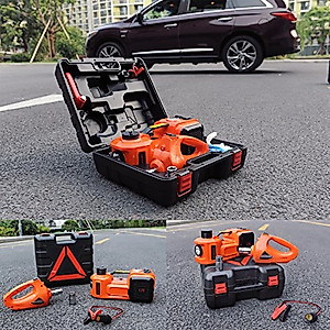 MarchInn 12V DC 5 Ton Electric Car Jack Kit 3 in 1 Hydraulic Floor Jack with Tire Inflator Pump LED Flashlight and Electric Impact Wrench Car Repair Tool Kit for Car SUV Truck Lift Tire Change