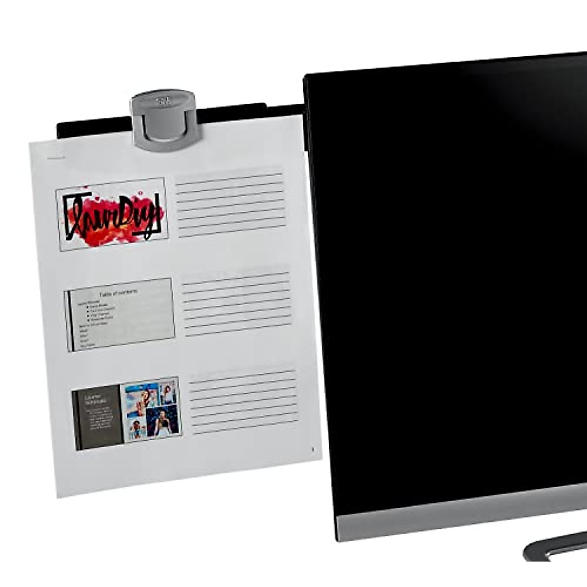 3M Monitor Mount Document Clip Copy Clip, Mounts Right or Left with Command™ Adhesive, Use on Monitors and Laptops for Easy Viewing and Reduced Clutter, Holds up to 30 Sheets, Black (DH240MB)