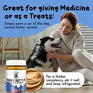 Dawg Butter, All Natural Peanut Butter Dog Treats, Dog Peanut Butter Blue Biotic, Peanut Dog Treat Paste, Dog Birthday Treats or Digestion & Immune Support, No Xylitol, Blueberry Flavor, 17 Oz