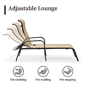 PURPLE LEAF Chaise Lounge Chairs for Outdoor 3 Pieces Cast Aluminum Sunbathing Lounge Chair for Patio Lawn Pool Luxury Tuscan Style Patio Lounge Chair（Khaki）