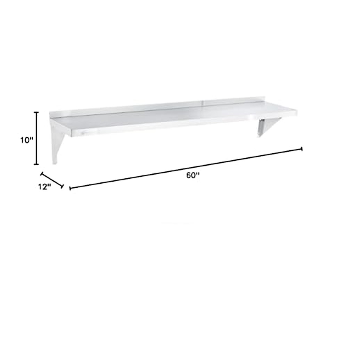 Restaurantware Kitchen Tek 12 x 60 Inch Restaurant Shelf 1 Heavy-Duty Stainless Shelf - 214-lb. Capacity Smooth Edges Stainless Steel 430 Commercial Shelf Easy To Clean Includes 2 Support Brackets