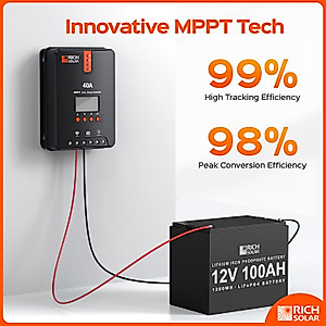 RICH SOLAR 100 Watts 12 Volts Monocrystalline Solar Starter Kit with 40A MPPT Charge Controller